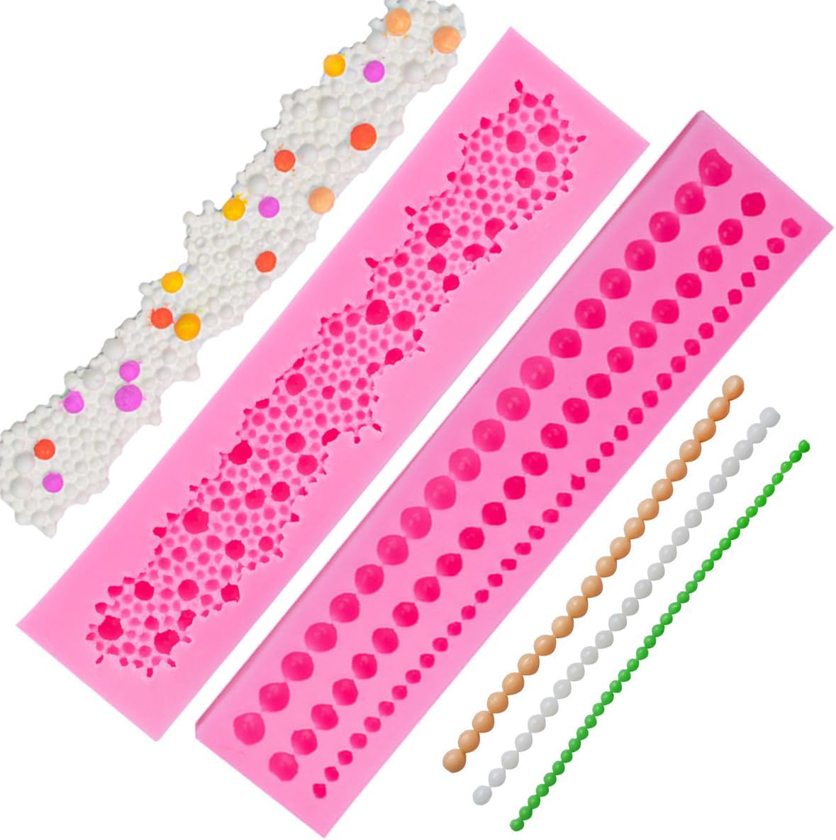 2 PCS Pearl Fondant Mould Silicone DIY Pearl Fondant Mould Three ...