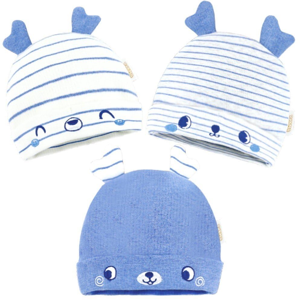 Amazon.com: DOKMA 3 Pieces Newborn Baby Hat Animal Ears Infant Caps ...