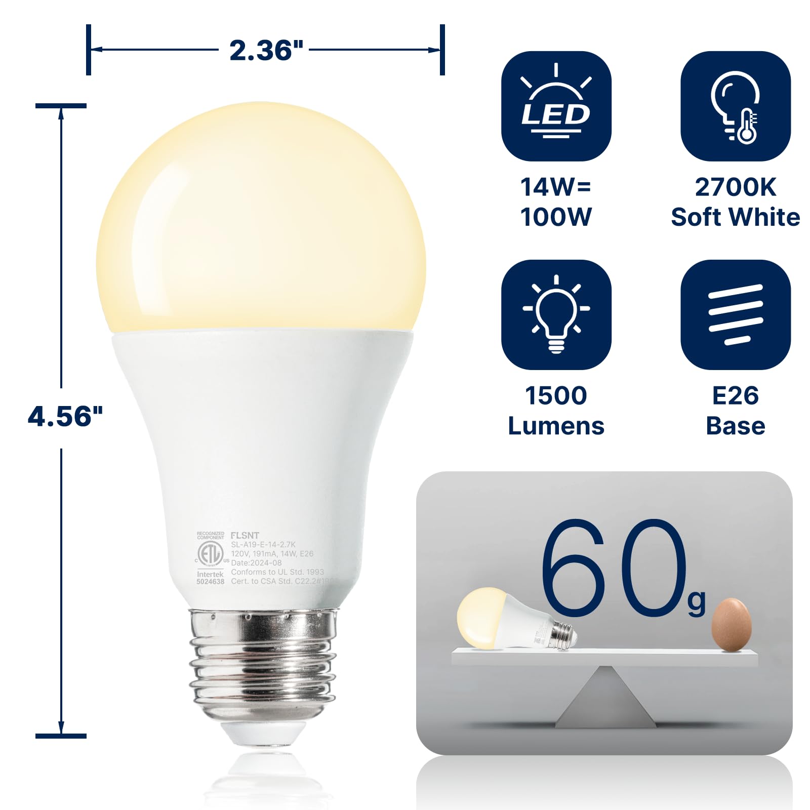 Snapklik.com : 100W Equivalent A19 LED Light Bulbs, Efficient 14W ...