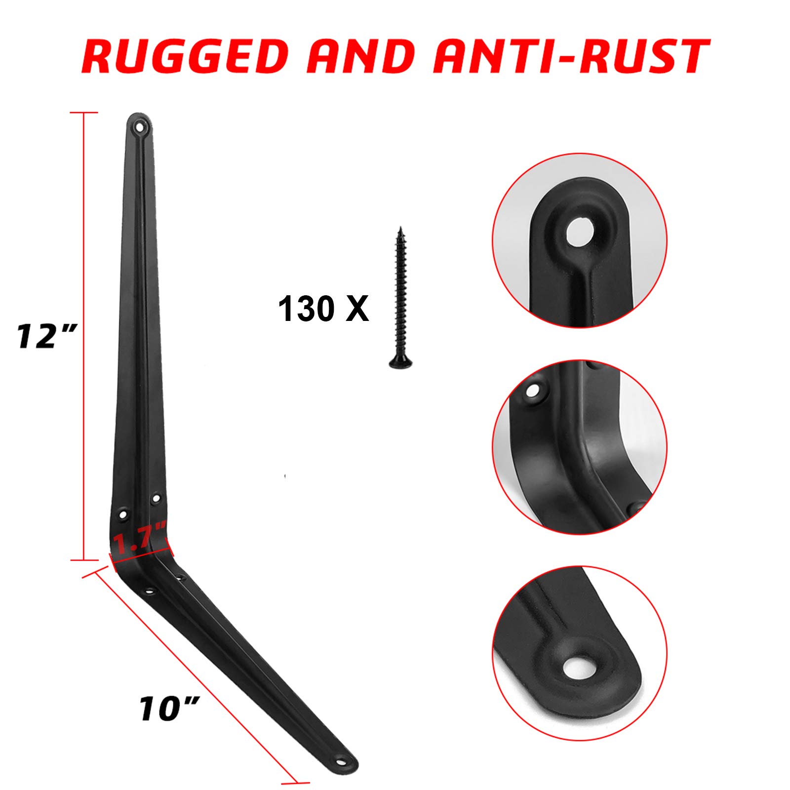 Snapklik.com : 20 Pack 12 Inch Shelf Brackets, Heavy Duty Black Iron ...