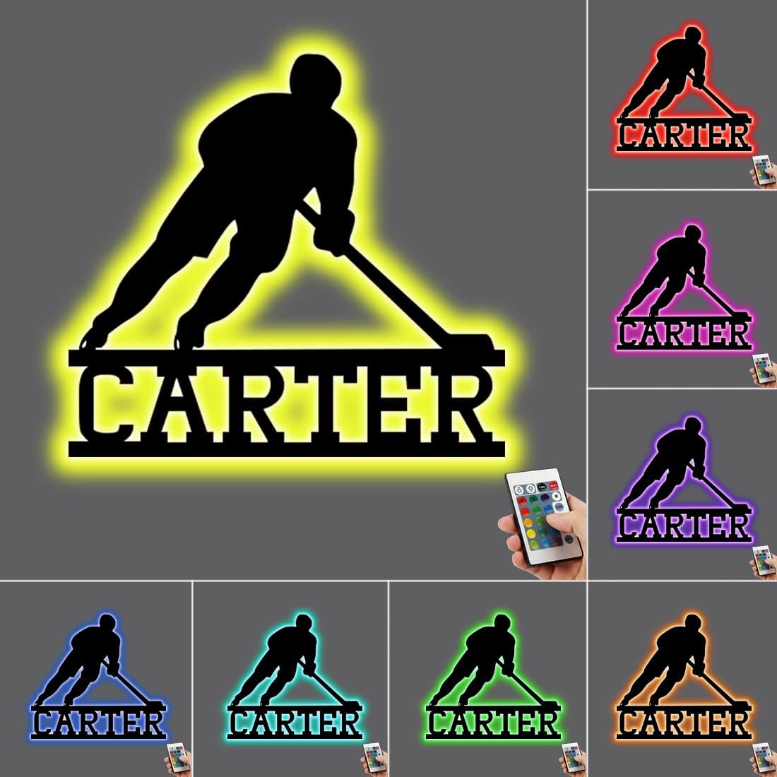Personalized Hockey Wall Decor with 16 Colors Led Light Remote Control ...