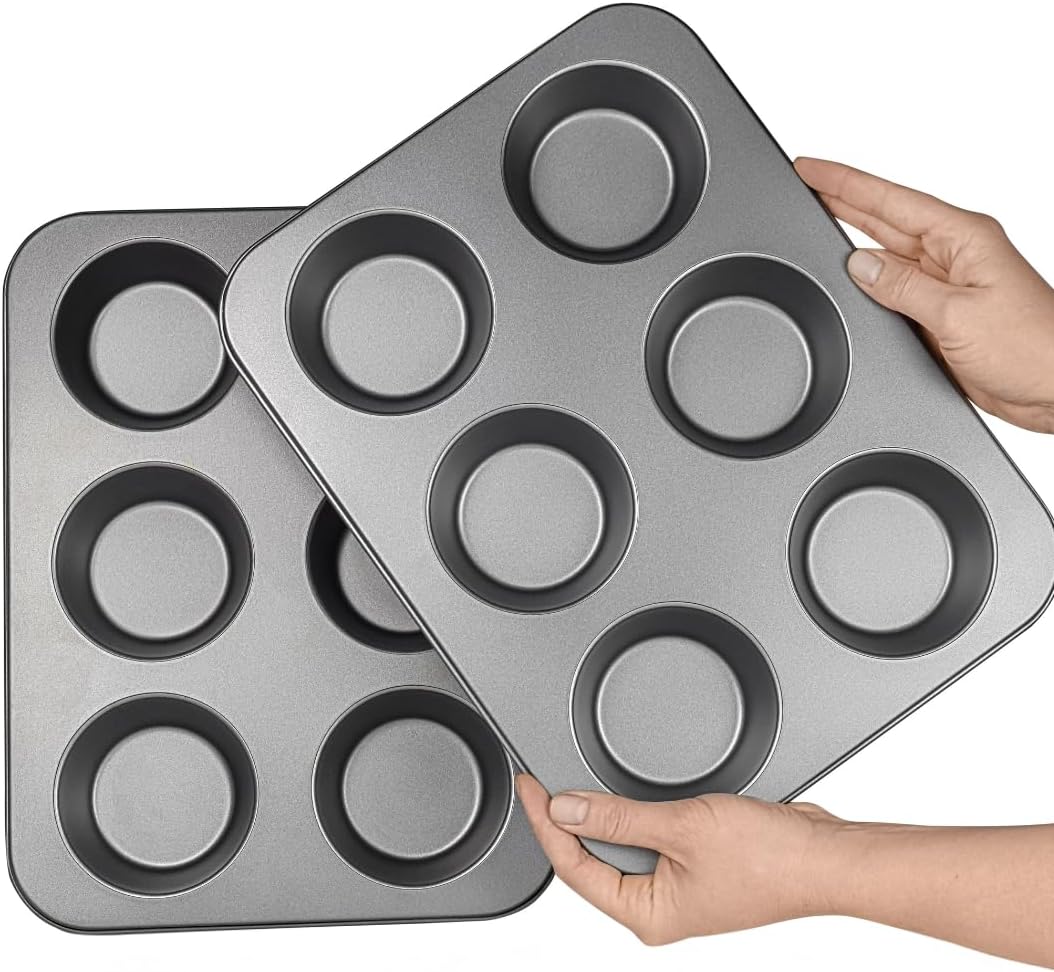 Amazon.com: Non-Stick Jumbo Muffin Pan for Baking 2-Pack, Steel Cupcake ...