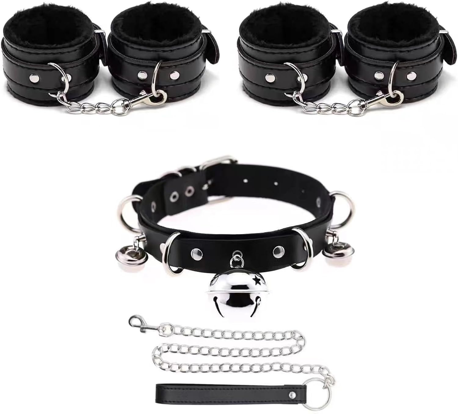 Amazon | REENEW smグッズ 首輪 リード付き 手枷 手を縛る 足枷 拘束具 拘束 金属チェーン 厚手PU ユニセックス 3点 ...