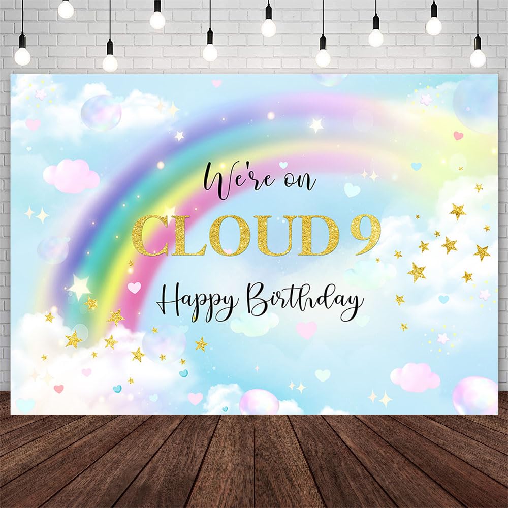 Amazon.com : AIBIIN 7x5ft On Cloud 9 Birthday Backdrop for Girl We're ...