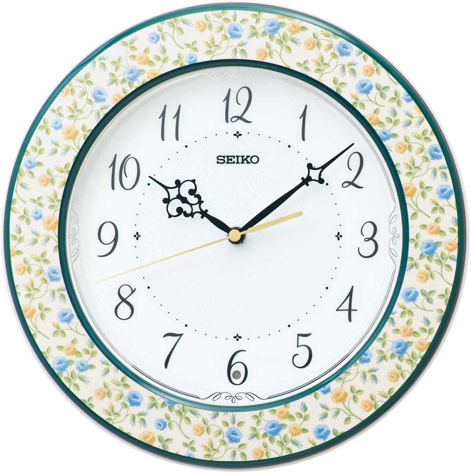 Amazon.co.jp: セイコー クロック 掛け時計 ネイチャーサウンド 12種類 電波 アナログ 報時 切替式 薄緑 模様 光沢 ...