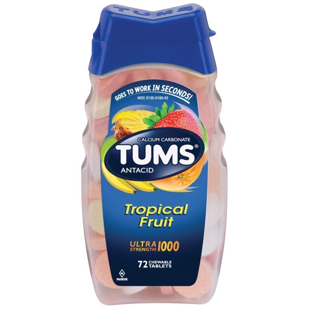 TUMS Ultra Strength 1000 Chewable Tablets Assorted Tropical Fruit - 72 ...