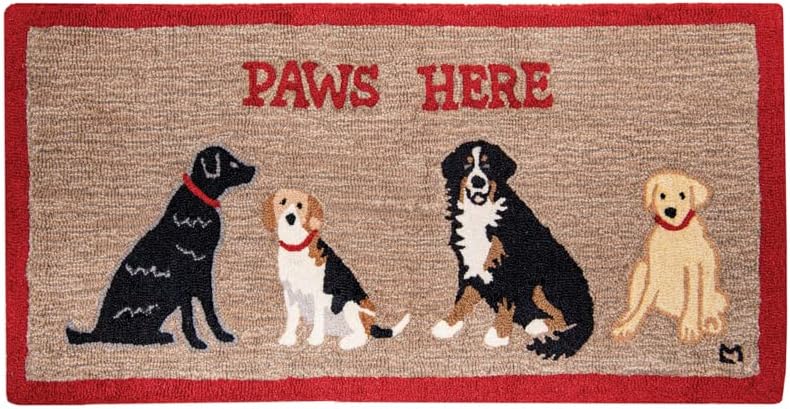 Amazon.com: Chandler 4 Corners Artist-Designed Paws Here Hand-Hooked ...