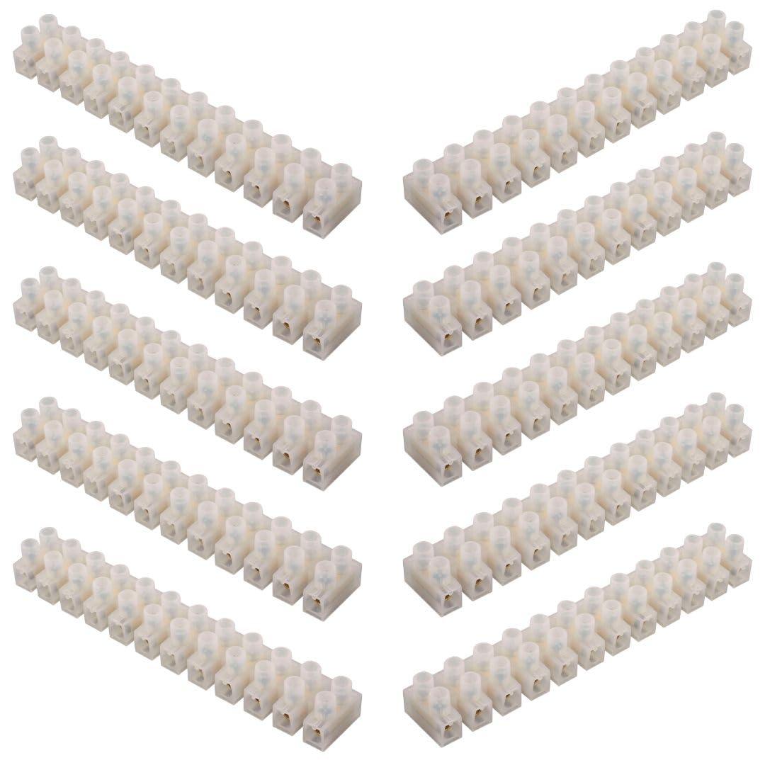 GTSE 10 Pack of 12-Way 30 Amp Electrical Terminal Block, White Terminal ...