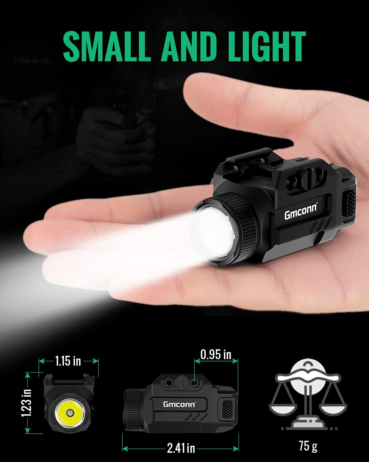 Gmconn Tactical Flashlight Pistol Light Rail Mounted 600 Lumens Small ...