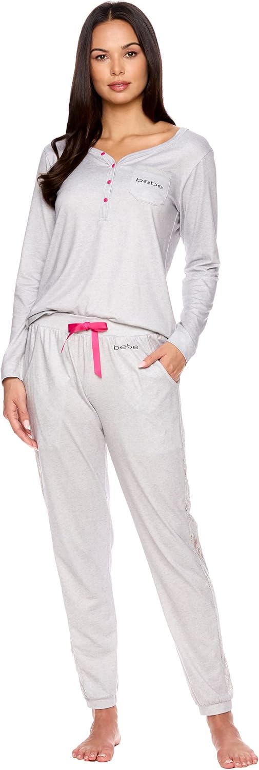bebe Womens Pajama Set with Pockets - Long Sleeve Shirt and Pajama ...