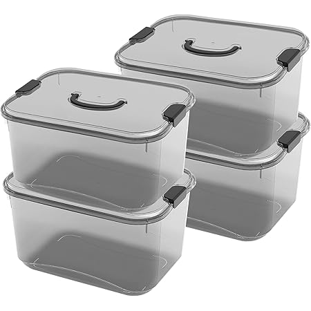 Gloreen 10L Clear Storage Box with Lid, Kitchen Plastic Boxes Set of 4 ...