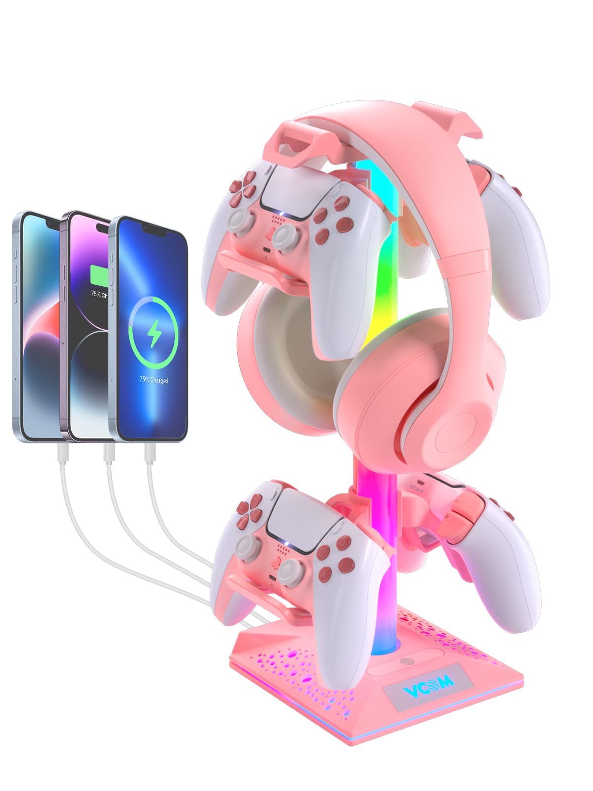 VCOM RGB Gaming Headphones Stand with 2 USB and 1 Type-C Ports, Pink ...
