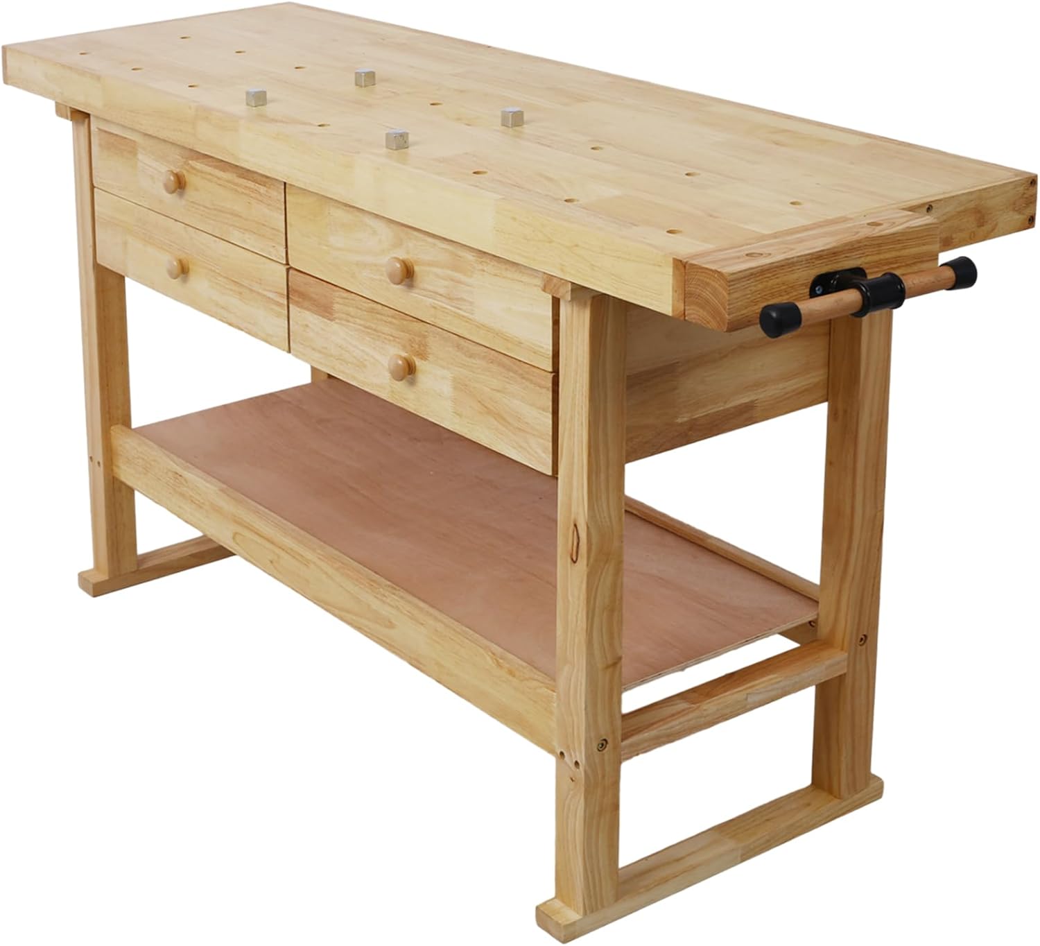 60" Solid Wood Workbench with 4 Drawers and Lower Shelf, Durable ...