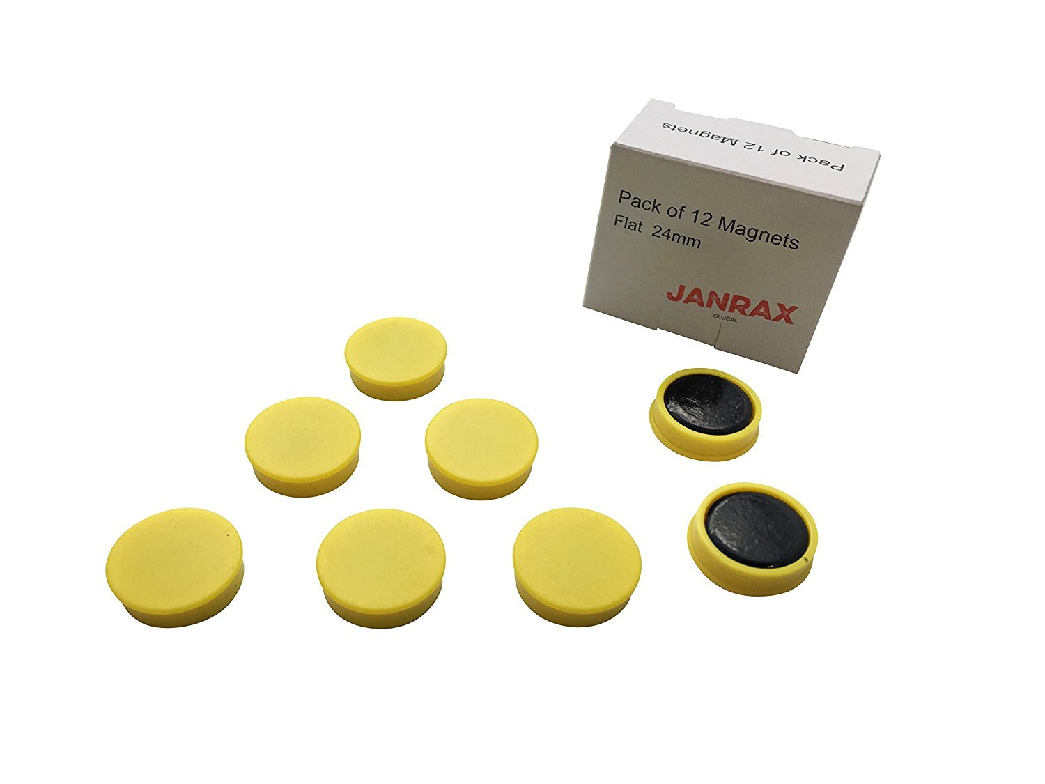 Pack of 12 Yellow Round Flat Magnets - 24mm Whiteboard Office Fridge ...