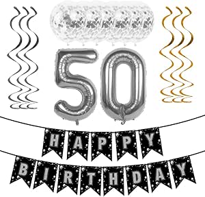 Amazon.com: AERZETIX Happy 50th Birthday Silver Balloon Swirls ...