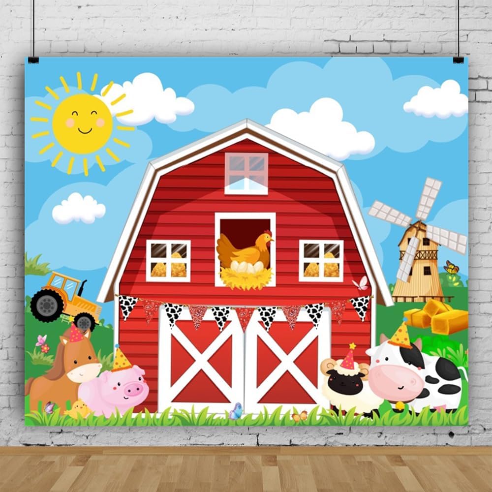Amazon.com : Avezano Farm Red Barn Backdrop for Kids Party Cartoon Farm ...