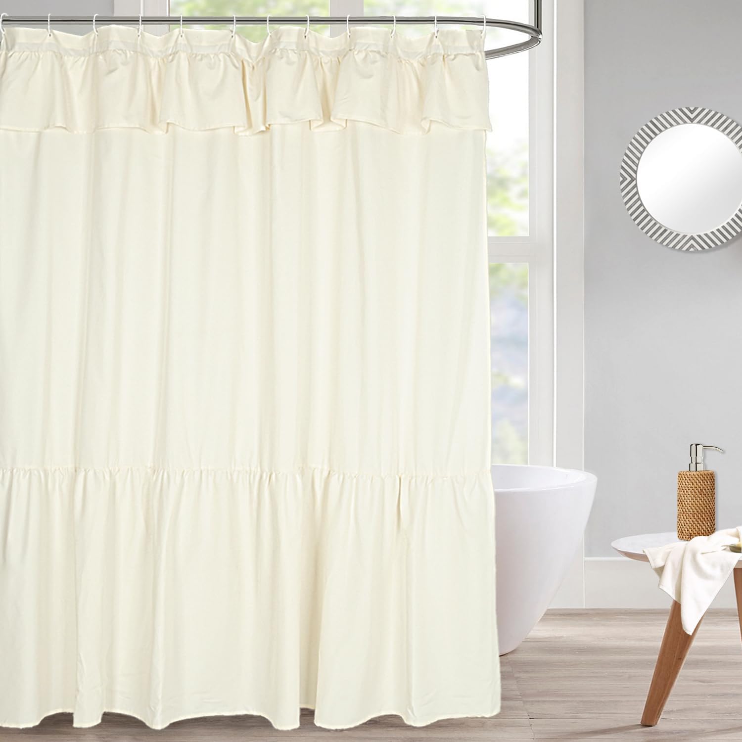 Amazon.com: DOSLY IDÉES Ruffled Farmhouse Shower Curtain,Beige Fabric ...