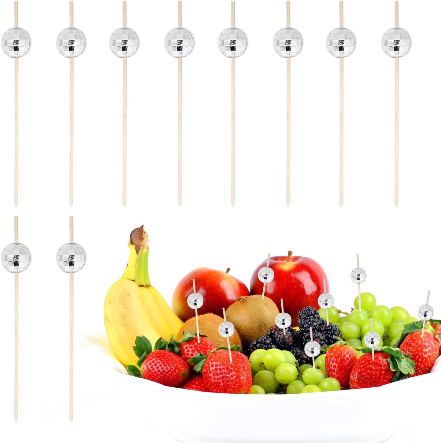Amazon.com | Dohia Cocktail Picks Silver Cocktail Skewers Disco Ball ...