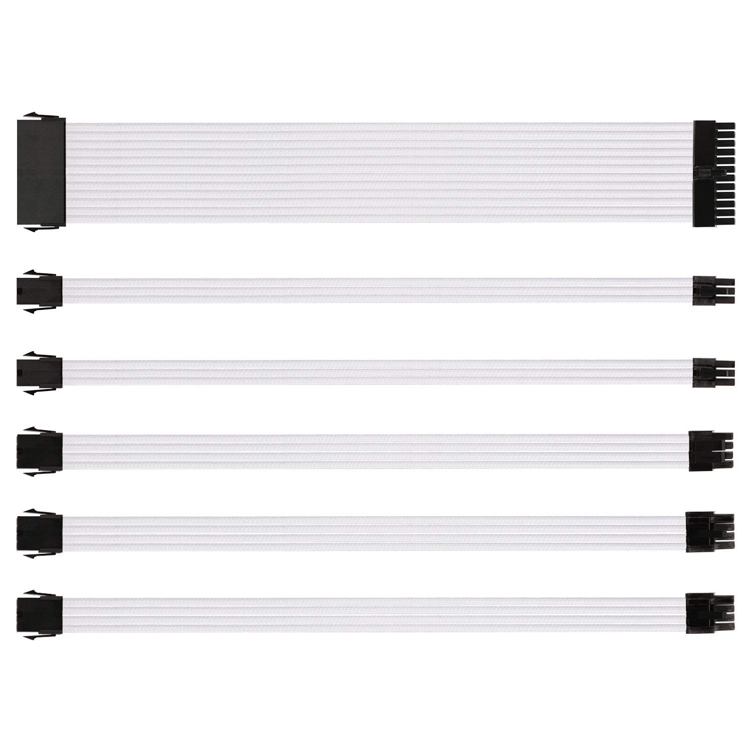 J&D Braided ATX Sleeved Cable Extension Kit, 18AWG 30cm Cable Extension ...