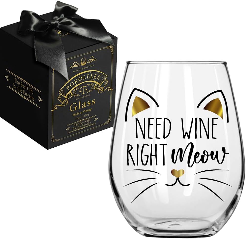 Amazon.com | Pokolllee Need Wine Right Meow Wine Glass Gift, Funny Cat ...
