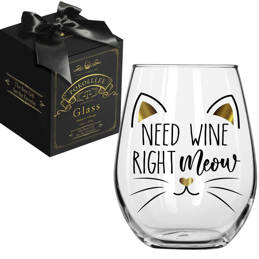 Amazon.com | Pokolllee Need Wine Right Meow Wine Glass Birthday Gift ...