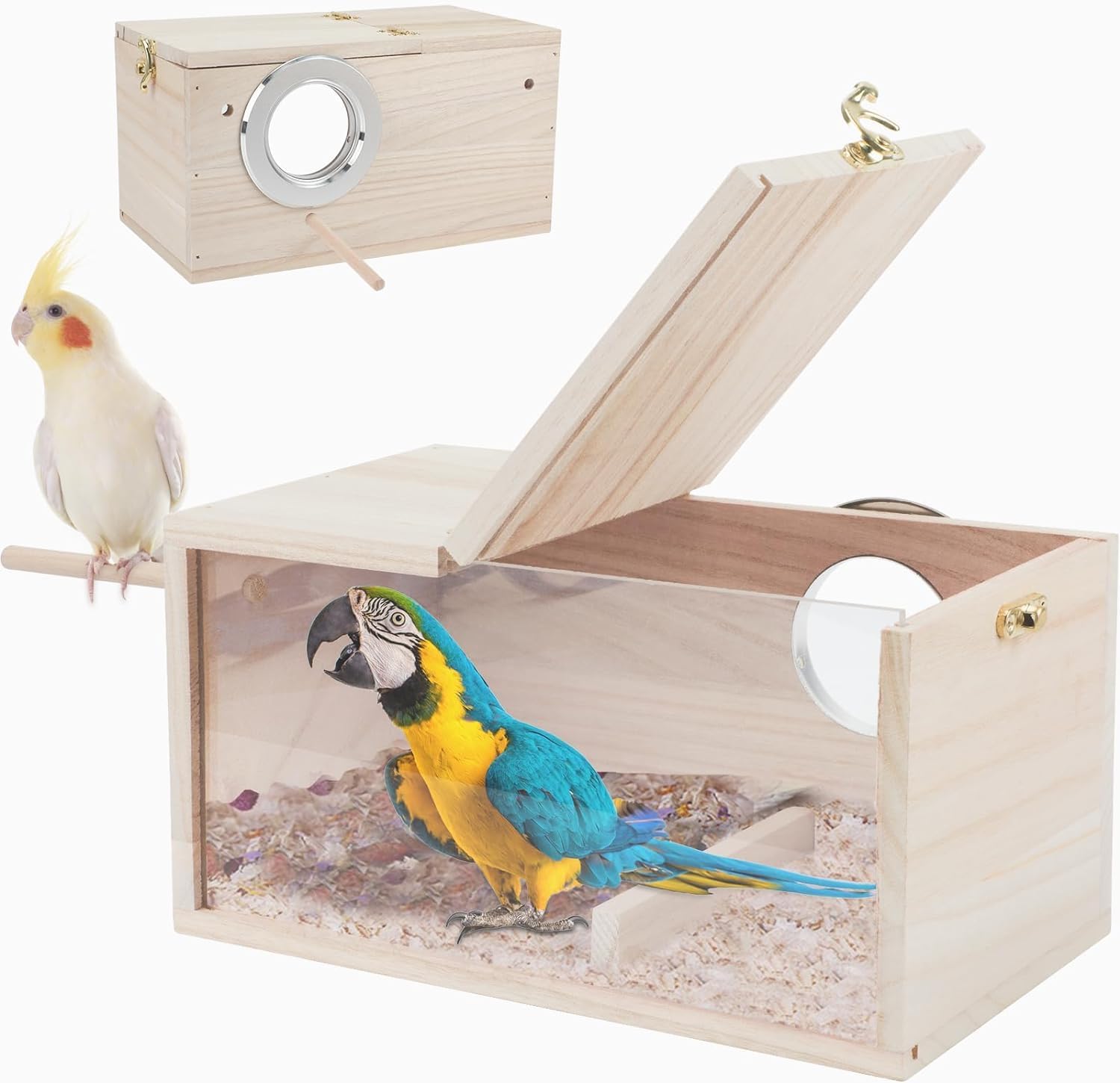 Amazon.com : Natural Wood Nesting Box for Parakeet Birds Transparent Design Breeding Box with ...