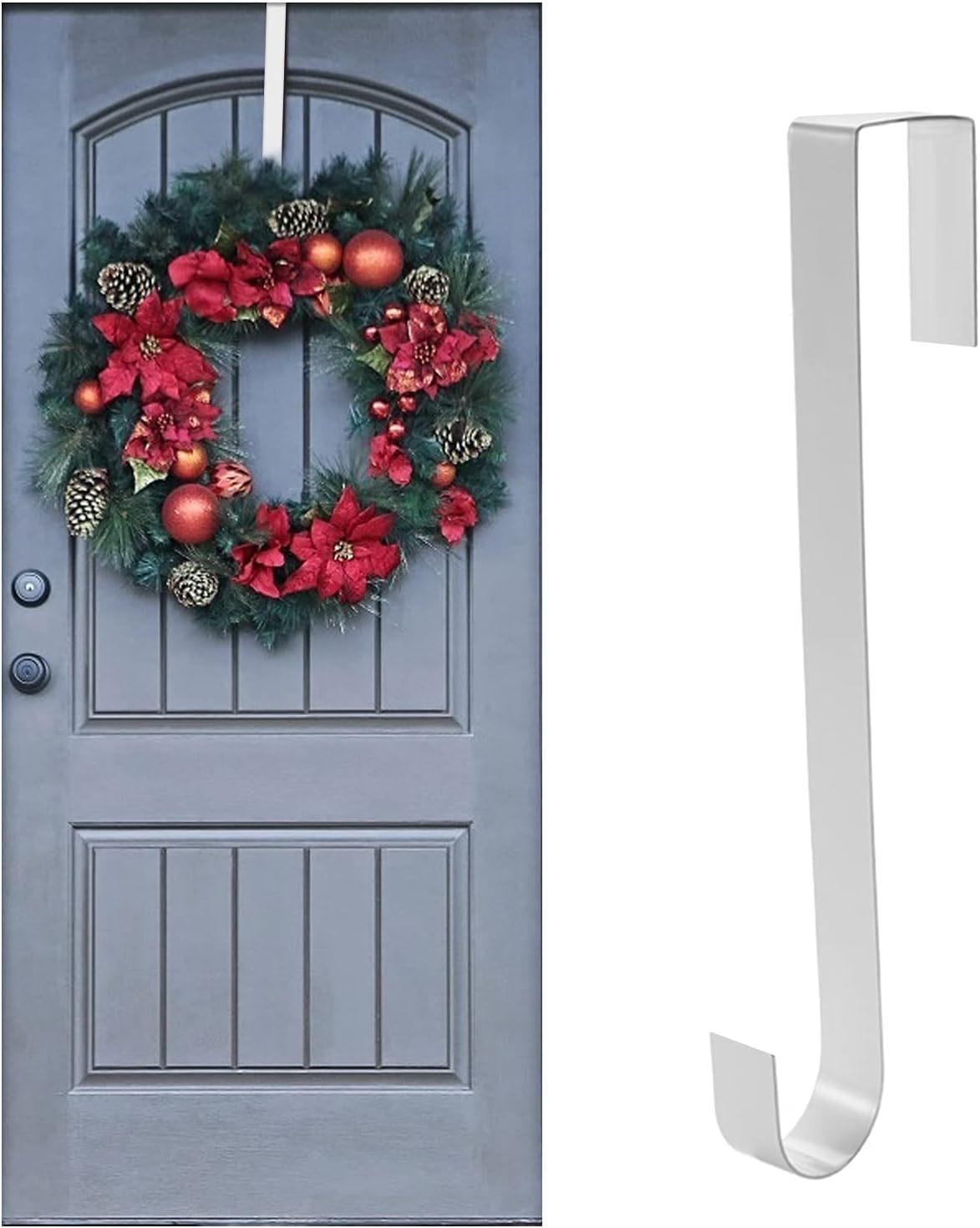 SKYTE® Silver Christmas Wreath Door Hanger 12.5 Inches Metal Door ...