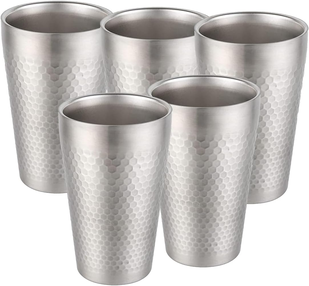 Amazon | ステンレスカップ サーモタンブラー 5個 350ML 真空断熱 二重構造 ステンレス シルバー 冷温両用 サテン仕上げ ビールグラス (5, 350ml) | Generic ...