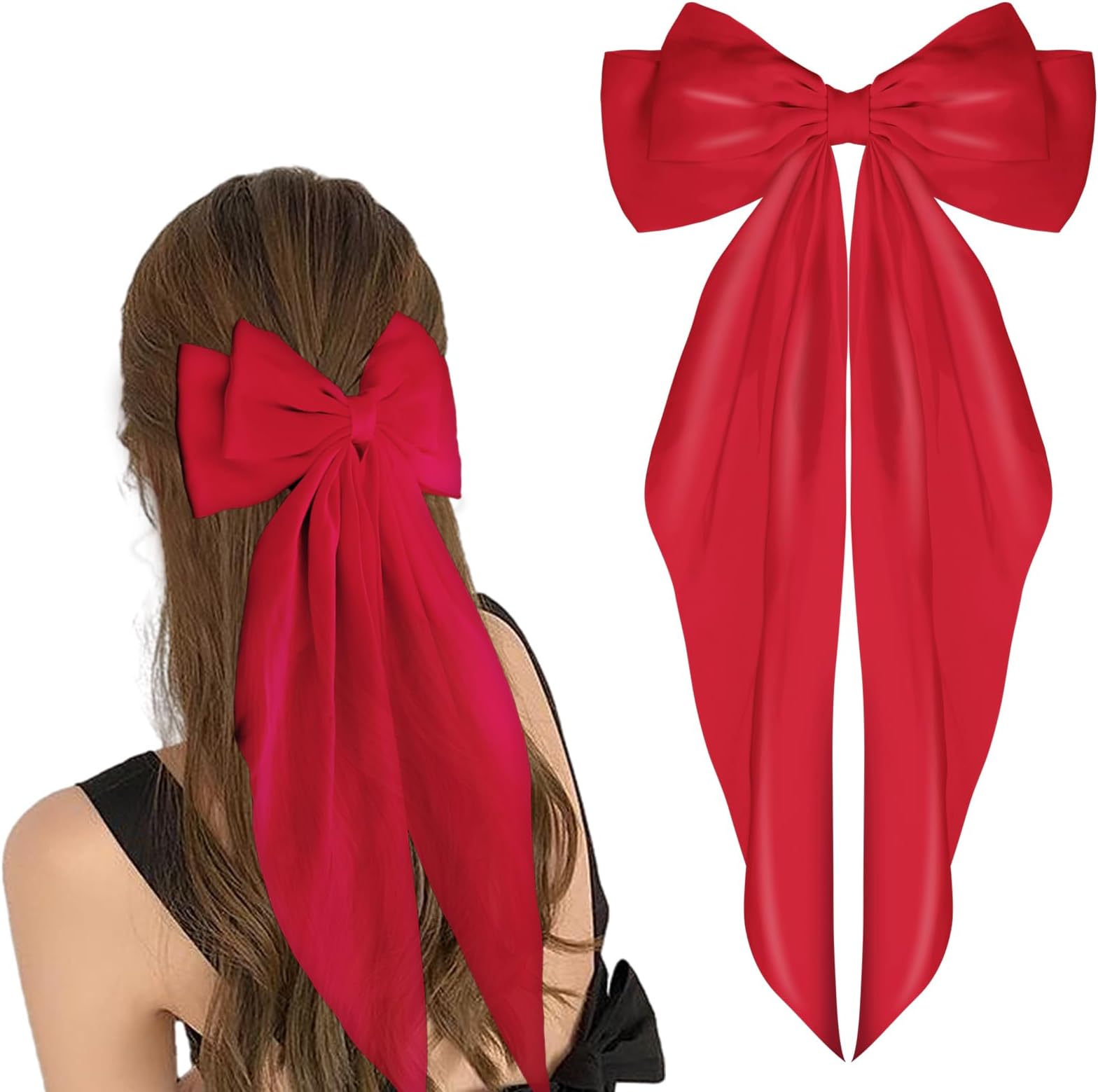 Amazon.com : WLLHYF Big Satin Silky Barrettes, Long Tail French Bowknot ...
