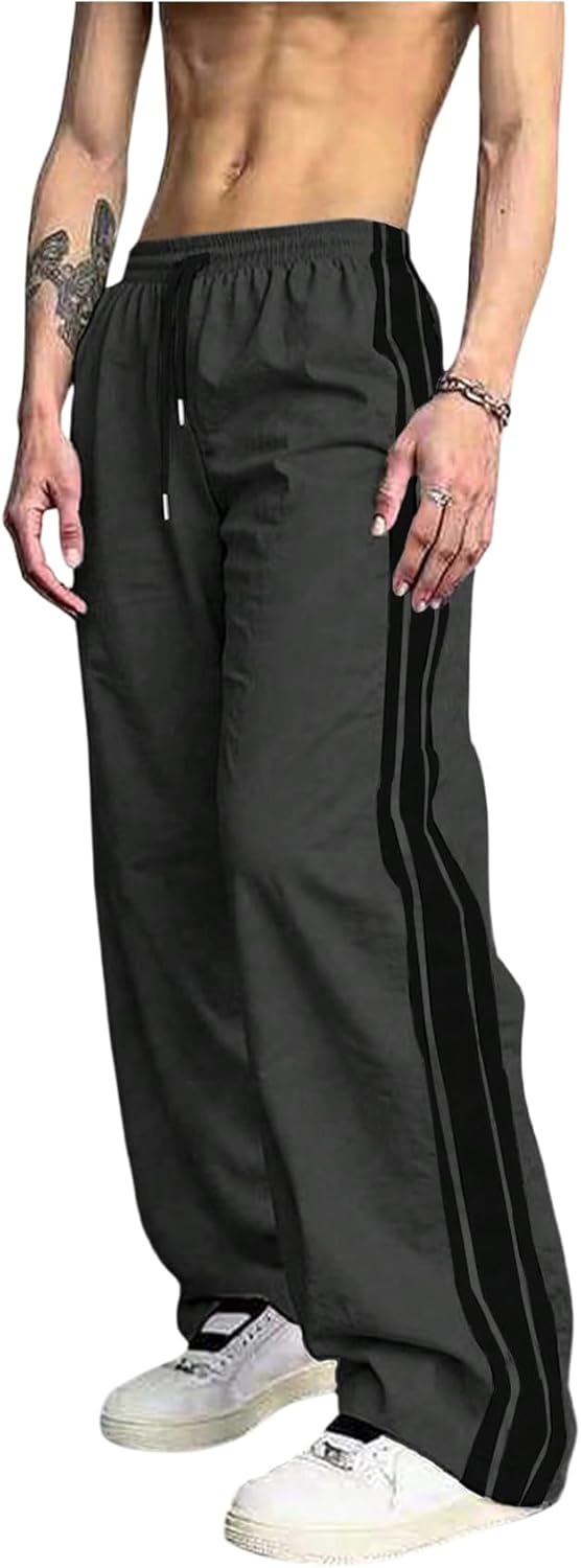 SOLY HUX Men's Baggy Track Pants Striped Drawstring Elastic Waist Straight Leg Y2k Streetwear ...