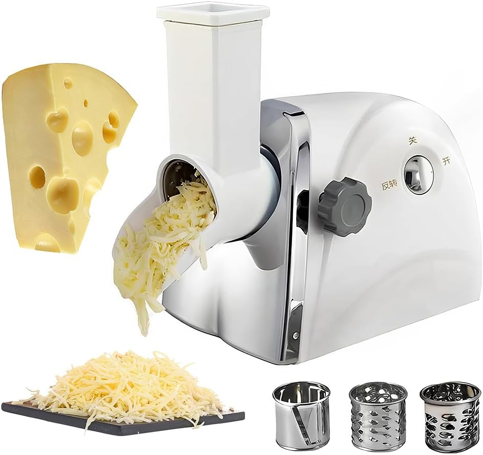 Electric Rotary Cheese Grater with 3 Stainless Steel Blades, 300W ...