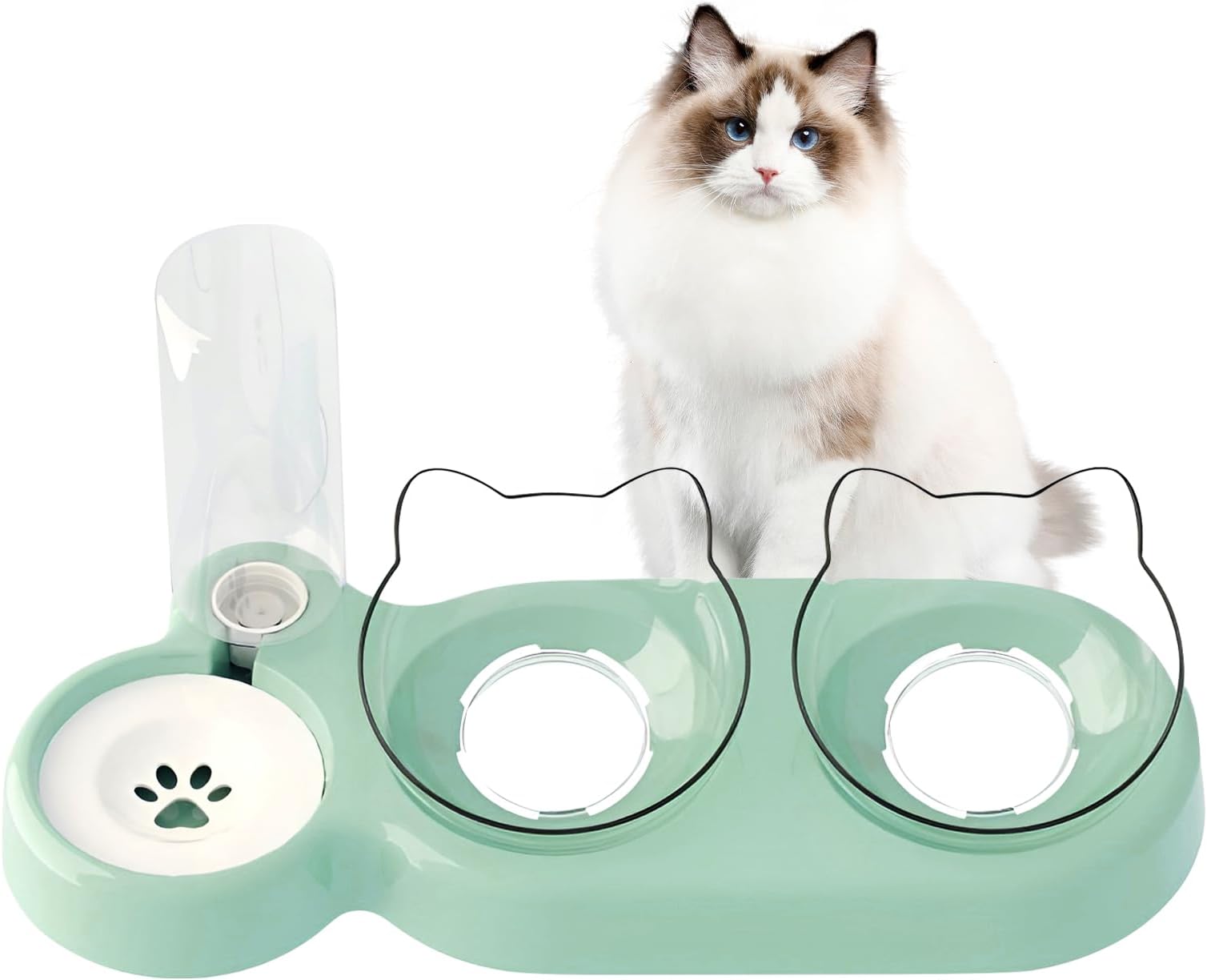 3-in-1 Cat Food Bowl and Water Bowl Set, Cat Bowl Set of 3, Double Cat ...