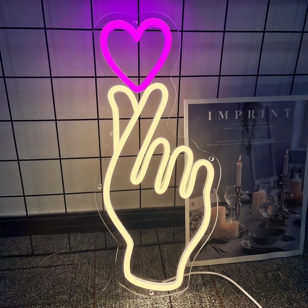SHIDASIGN Finger Heart Neon Signs LED Heart Neon Light for K-pop & K ...