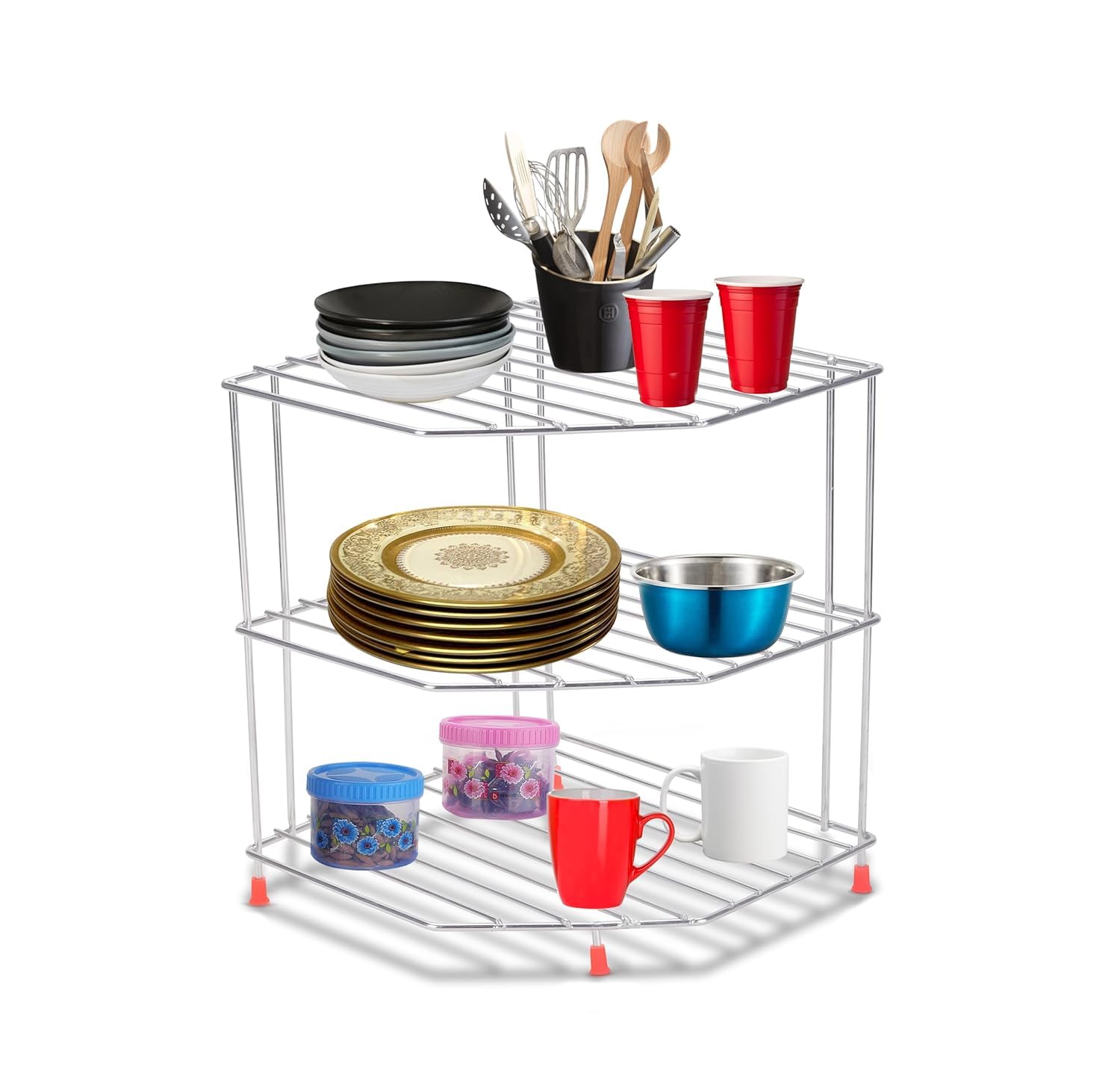 Cri8Hub Stainless Steel Kitchen Corner Rack - Storage Shelf for Plates ...