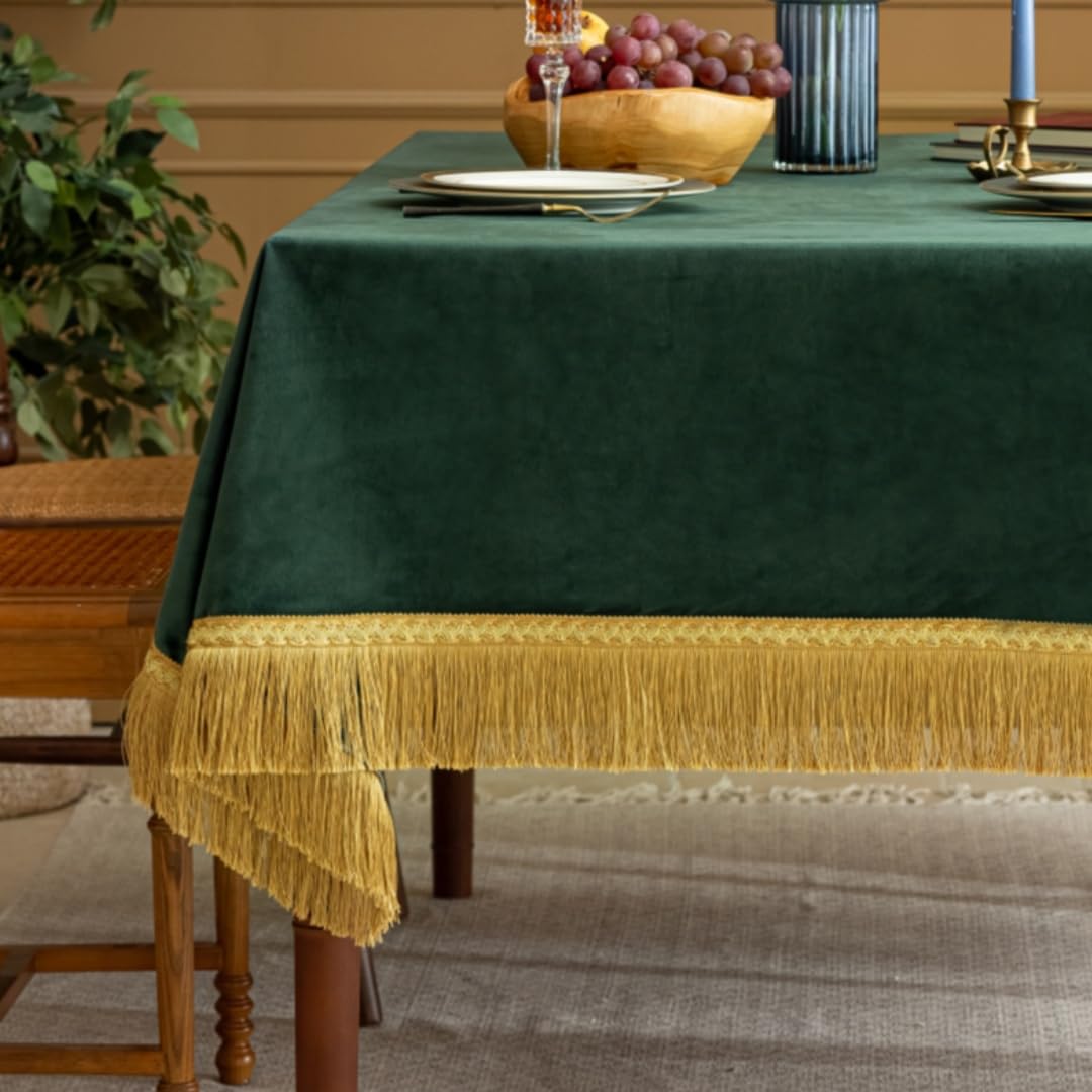 Amazon.com: F-CHU Luxury Green Tablecloth Thickset Velvet Tablecloth ...