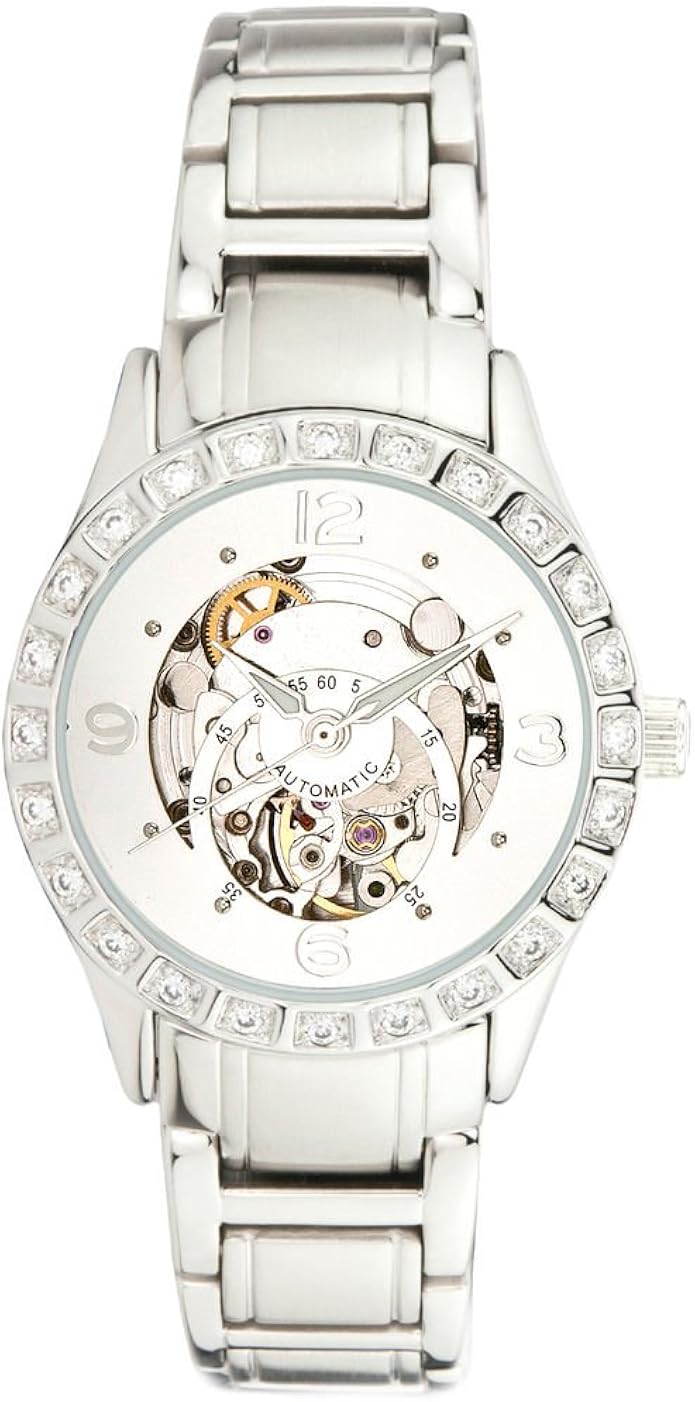 Womens Croton Imperial Steel Skeleton Automatic Crystal Watch ...