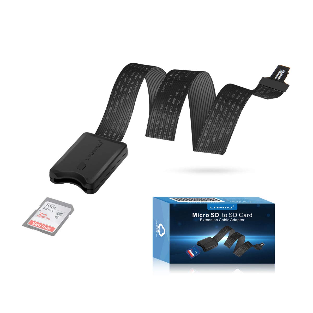 LANMU Micro SD to SD Card Extension Cable Adapter Flexible Extender ...