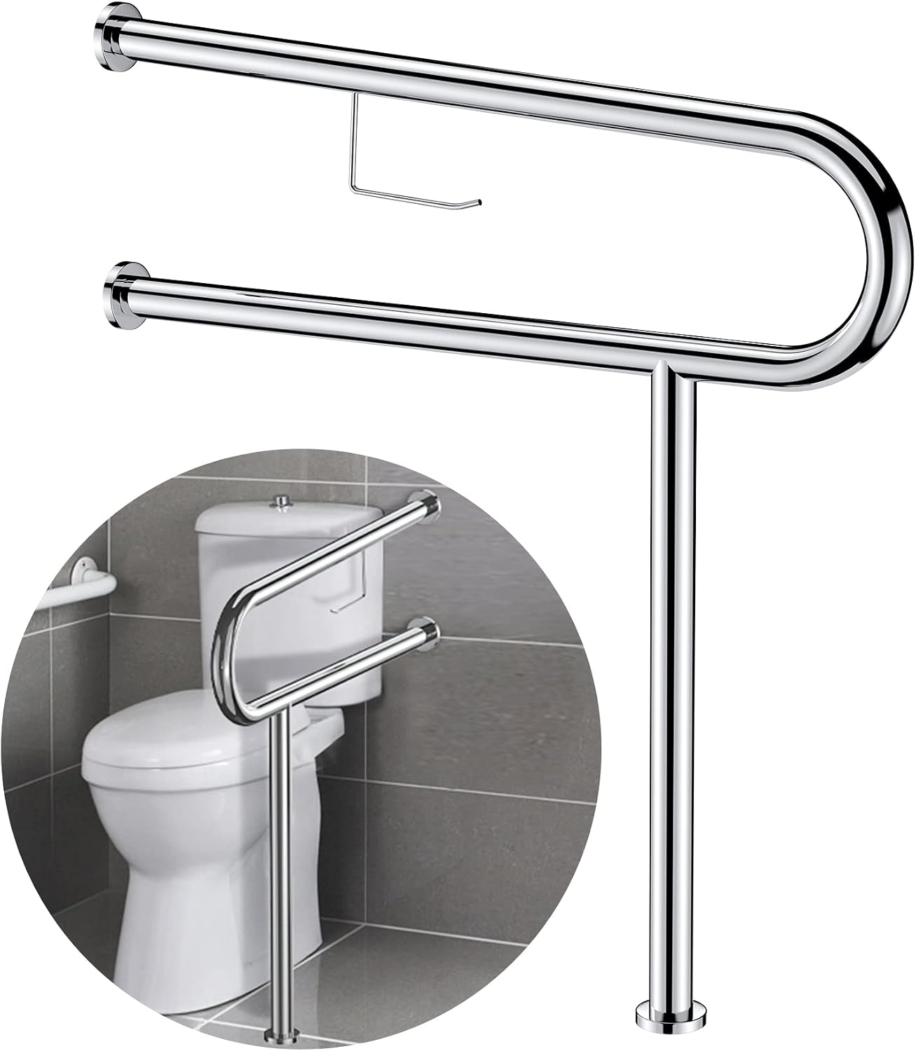 Amazon.com: FlySkip Toilet Grab Bar with Toilet Paper Holder,23.5inch ...