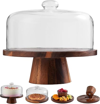 Amazon.com: ChilkukUie Acacia Wood Cake Stand with Glass Lid – 12 ...