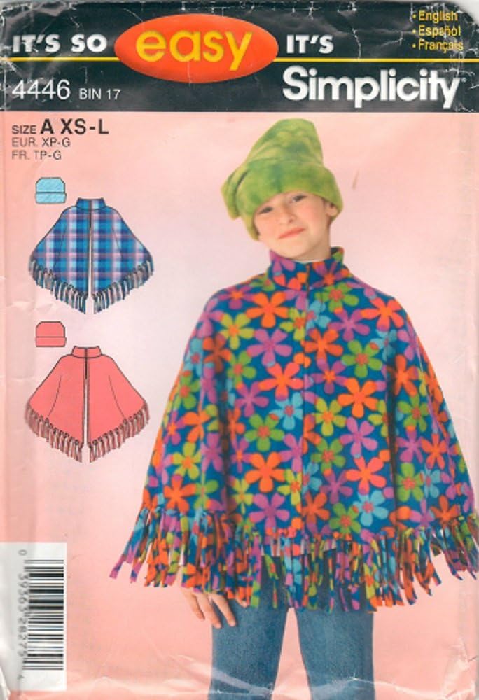 Amazon.com: Simplicity Pattern 4446 Child's Poncho and Hat - Size ...