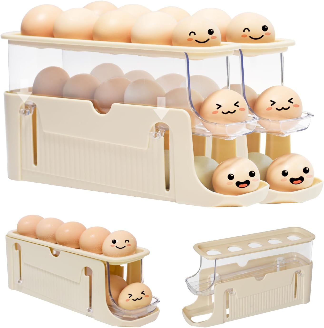 Amazon.com: Guermok Rolling Egg Holder for Fridge, 3-Tier Egg Organizer ...