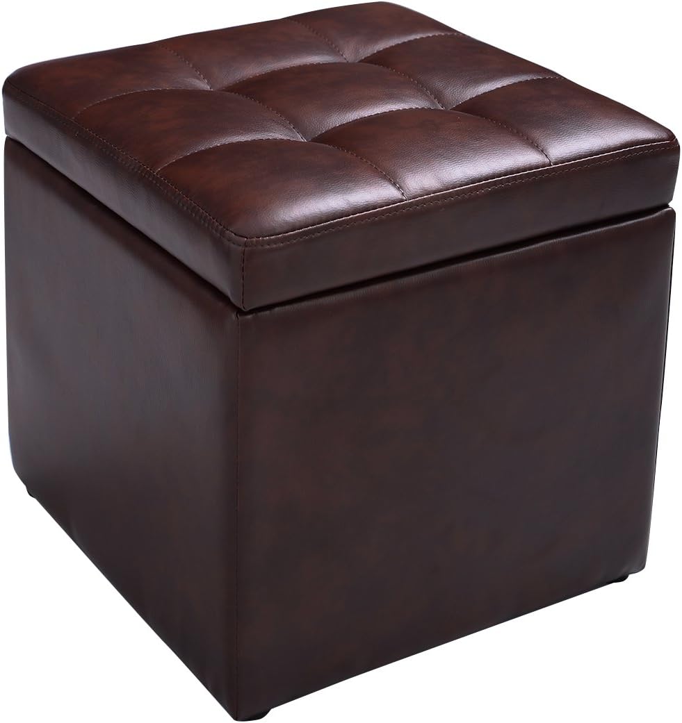 COSTWAY Faux Leather Ottoman, Pouffe Storage Toy Box with Hinge Top ...