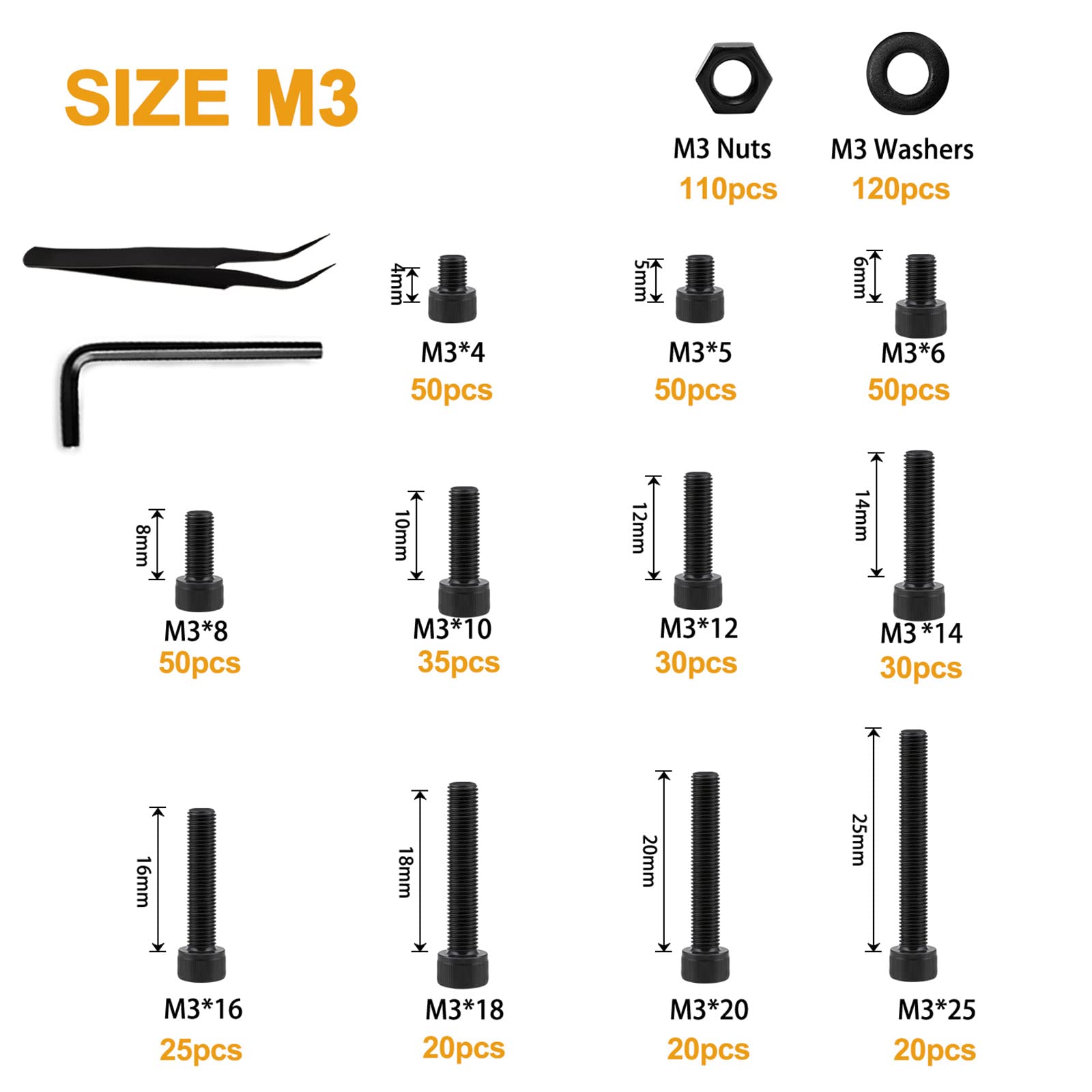 Snapklik.com : M3 X 4/5/6/8/10/12/14/16/18/20/25mm Socket Cap Screws ...