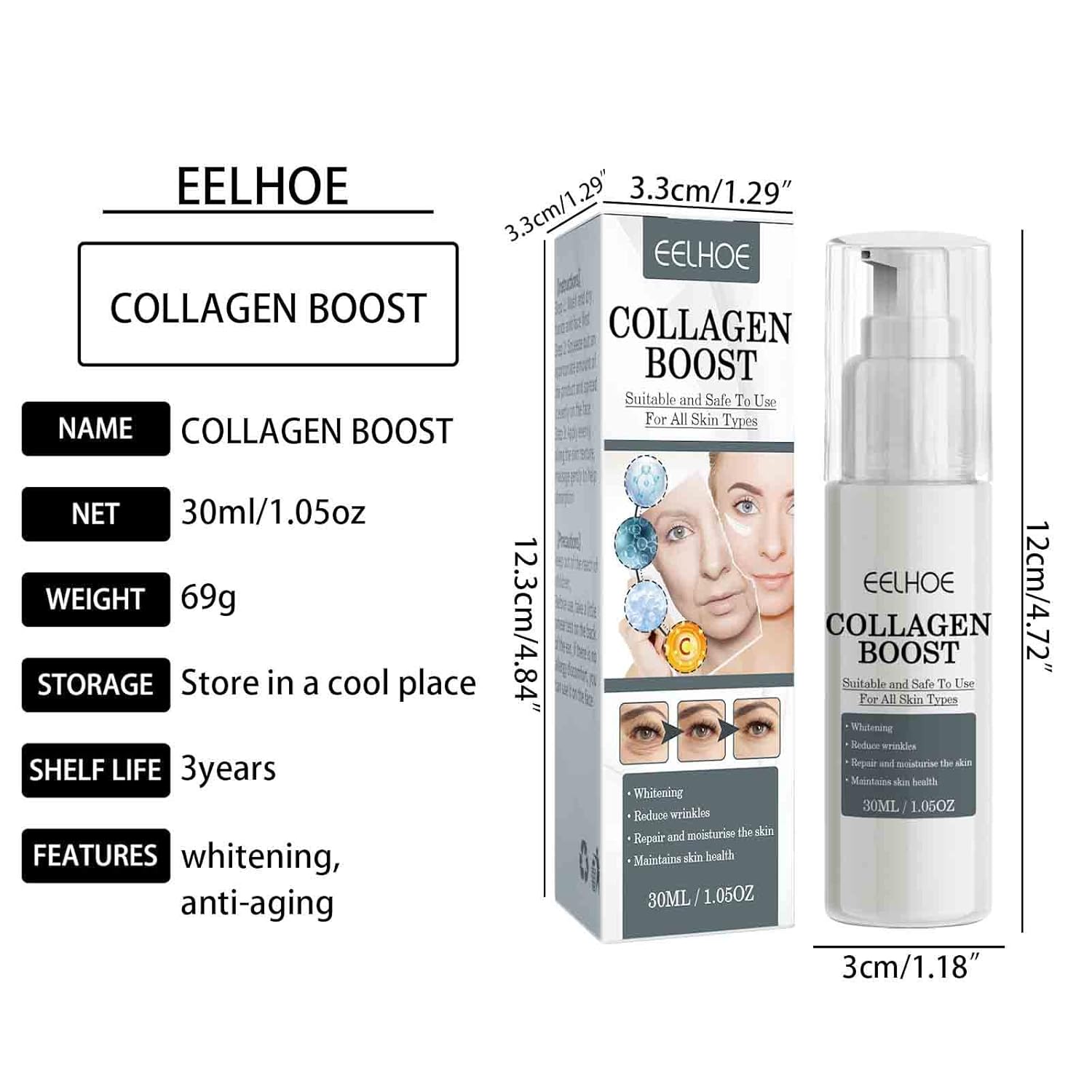 EELHOE – Suero antienvejecimiento con colágeno potenciador para la cara con ácido hialurónico ...