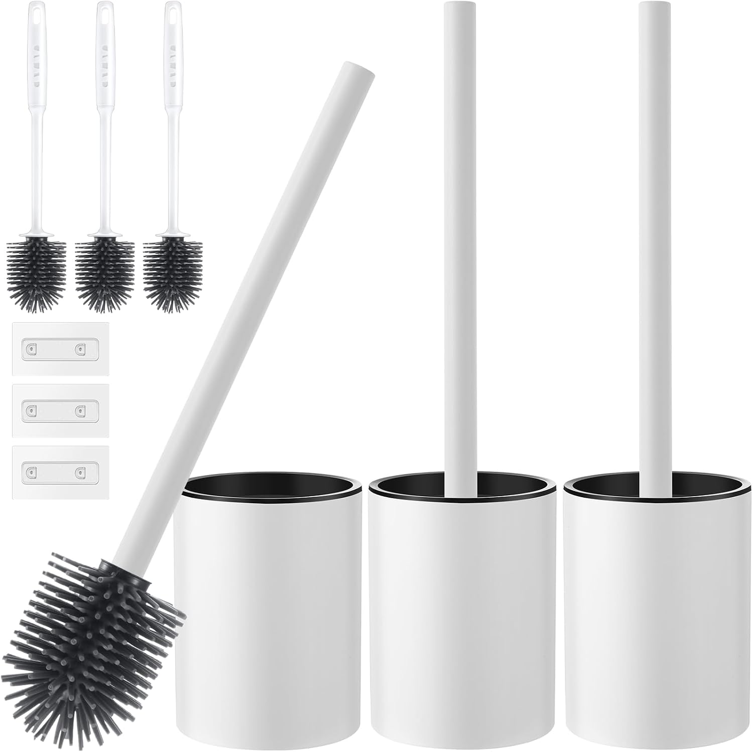Amazon.com: Maxdot 3 Sets Silicone Toilet Brush and Holder Compact Size ...
