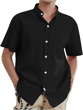Amazon.com: Muscularfit Summer Shirts for Men Loose Fit Short Sleeve Button Down Shirt Causal ...