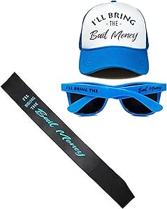 Amazon.com: 3 Pack: Funky Junque Sash & Foam Trucker Hat/Sunglasses Bundle - Bail Money (Aqua ...