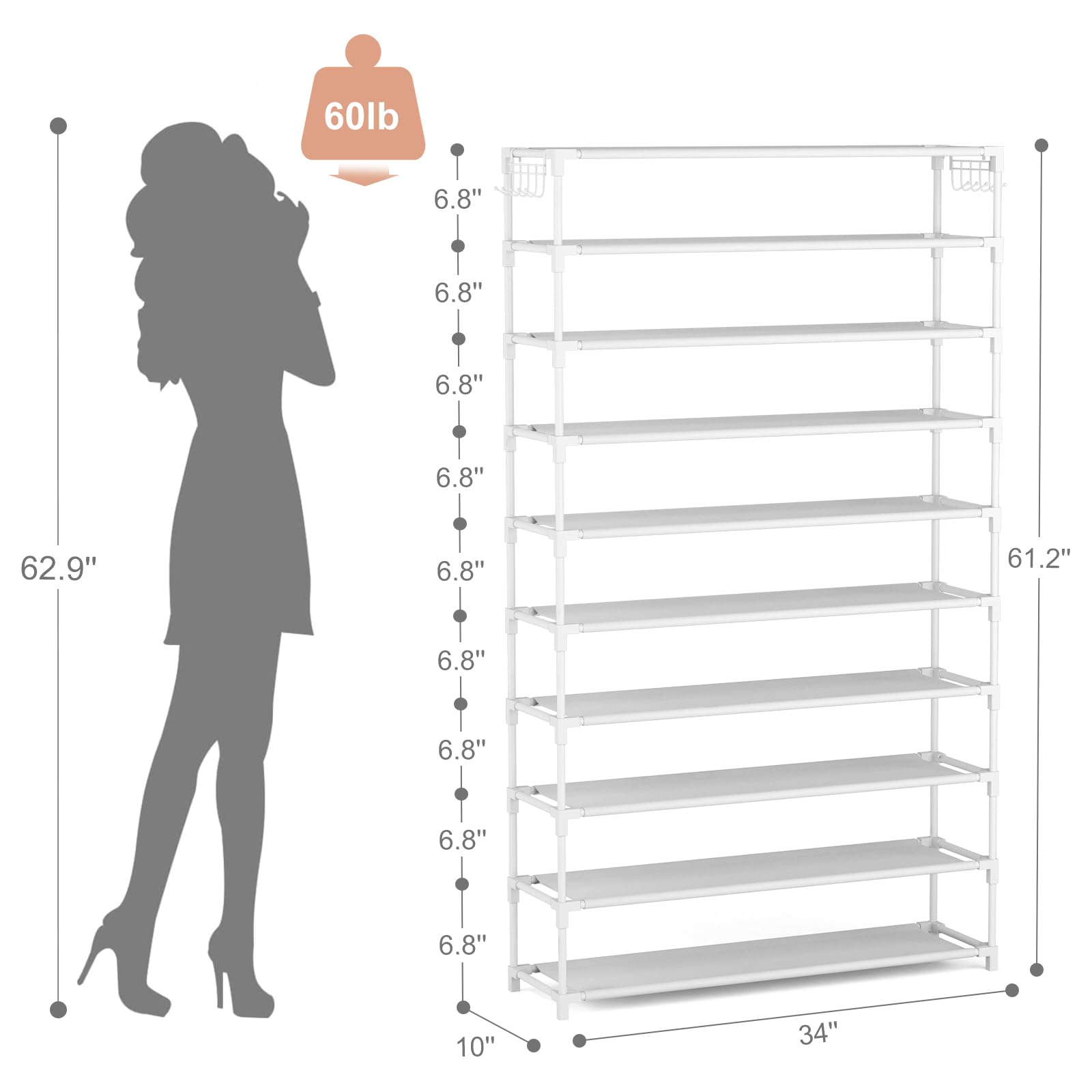 LANTEFUL 10 Tiers Shoe Rack 50 Pairs Large Capacity Tall Shoe Organizer ...