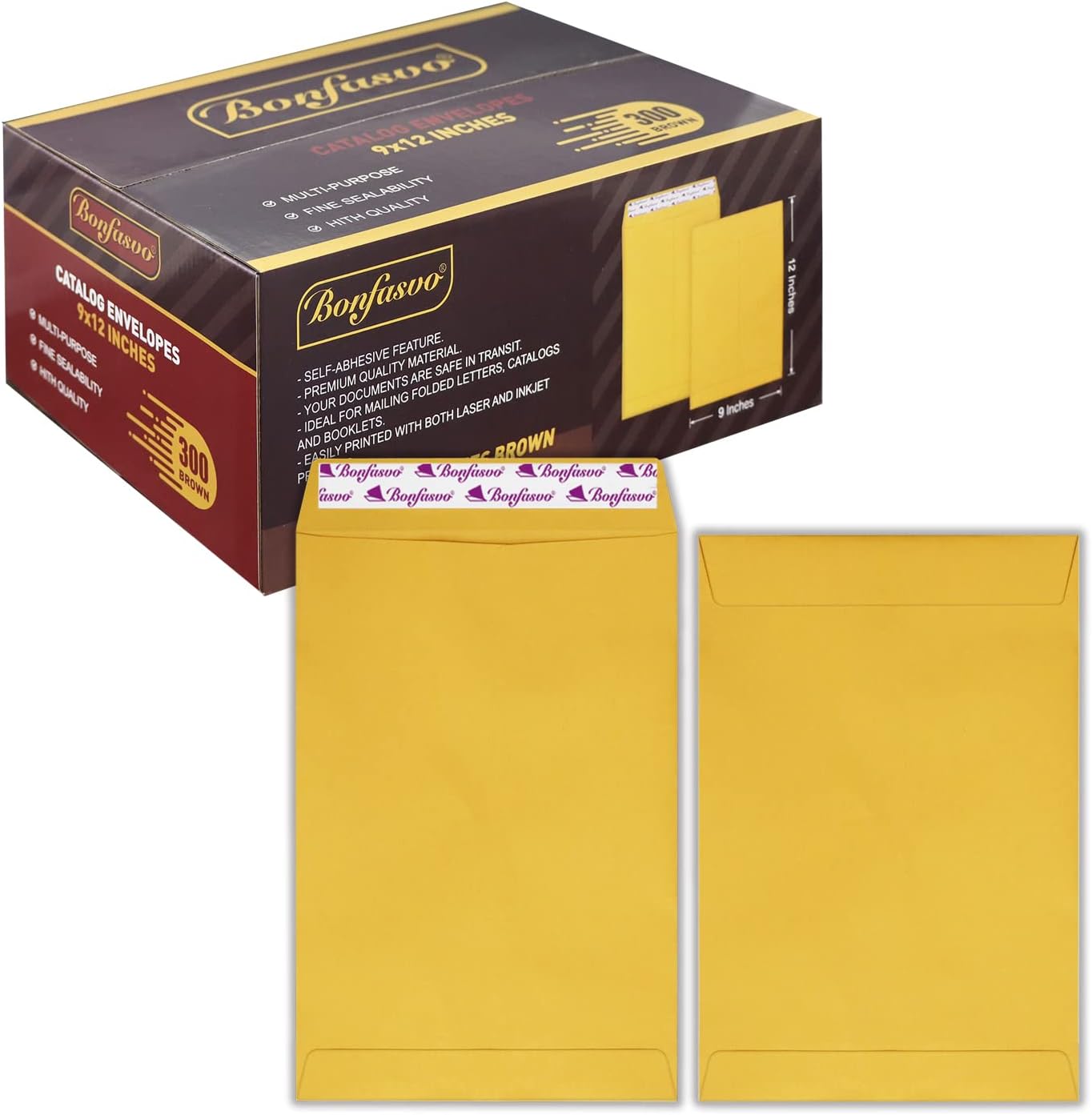 Amazon.com : Aimoh 9 X 12 Self-Seal Brown Kraft Catalog Mailing ...