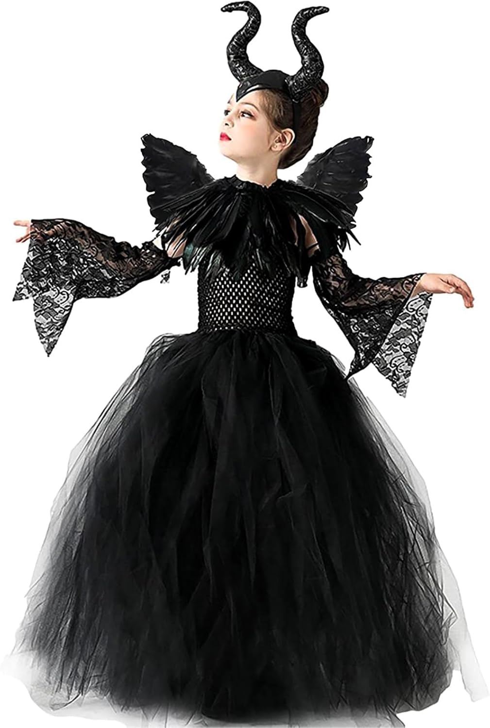Halloween Maleficent Witch Dress Evil Queen Dress Up Costume Winged ...